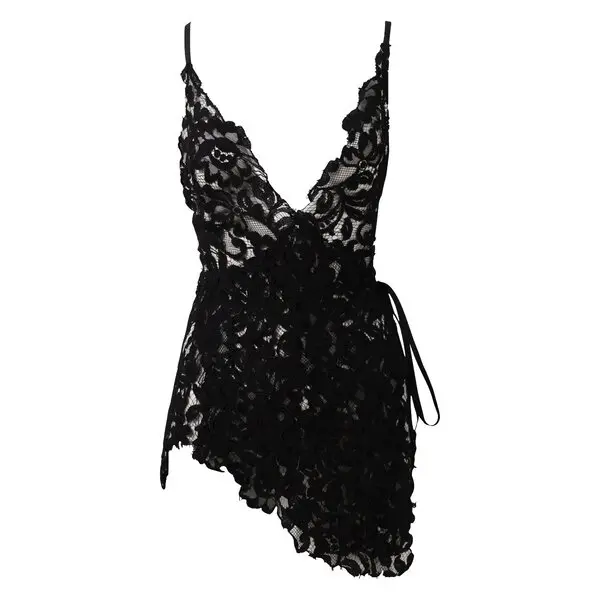 BELLE ET BON BON Festival Party Dress Valentina Noir Lace Wrap Slip Dress With Chiffon Underslip - Black