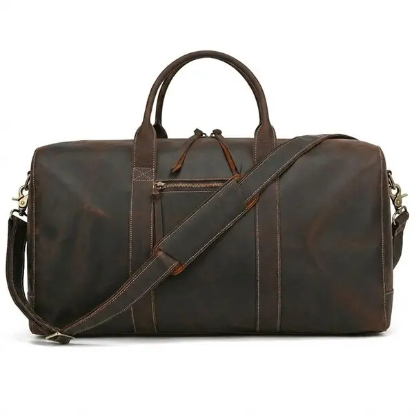 TOURI Genuine Leather Duffel Travel Bag Dark - Brown