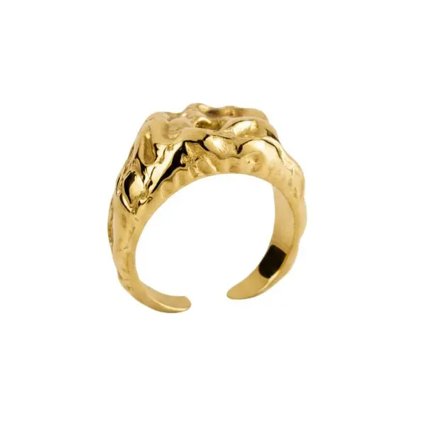 LINYA JEWELLERY Deka Amorphous Rectangular Shiny Ring - Gold