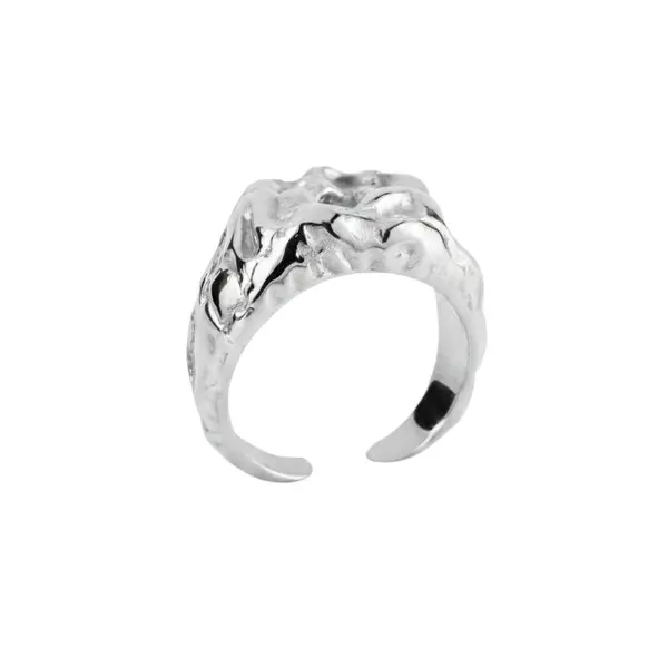 LINYA JEWELLERY Deka Amorphous Rectangular Shiny Ring - Silver
