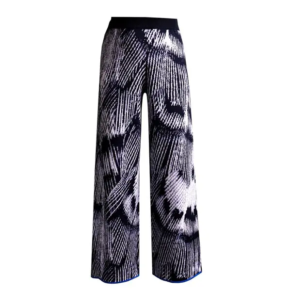ESSIEN & EMRE Arden Merino Wool Knitted Pattern Trousers - Blue