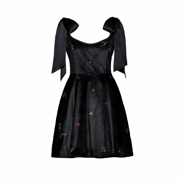 RAINSISTERS Velvet Dress With Tie Straps: Berry Swing - Black