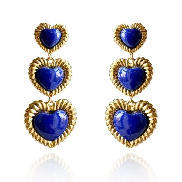 LAURA GRAY Sloan Triple Heart Earrings - Blue