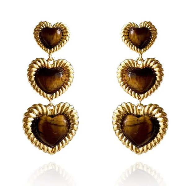 LAURA GRAY Sloan Triple Heart Earrings - Brown