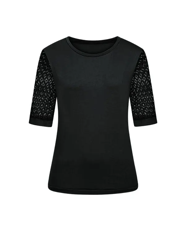 SOPHIE CAMERON DAVIES Lace Sleeve Cotton T-shirt - Black