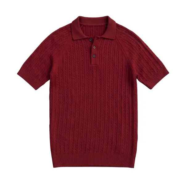 HARMAIN LEATHERS LTD The Heritage Cable-knit Polo Shirt In Crimson - Red