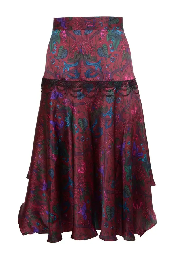 Natalia Petruch Delilah Skirt In Silk Botanical Print - Red