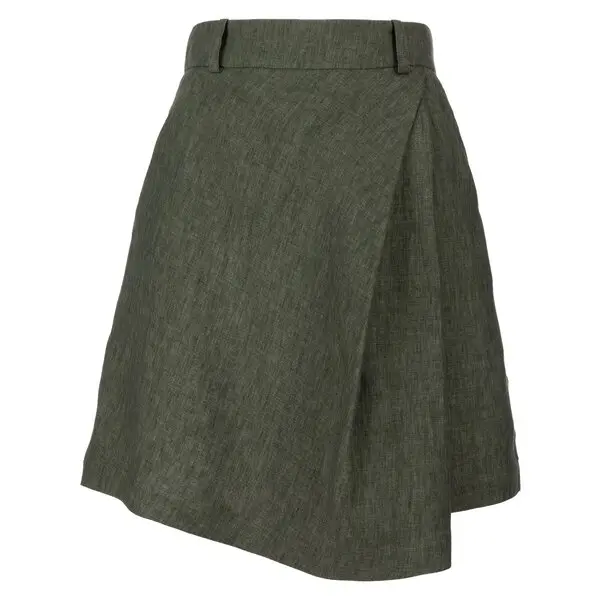 JANA COSHÈ Dark Linen Skort With Asymmetric Wrap Front - Green