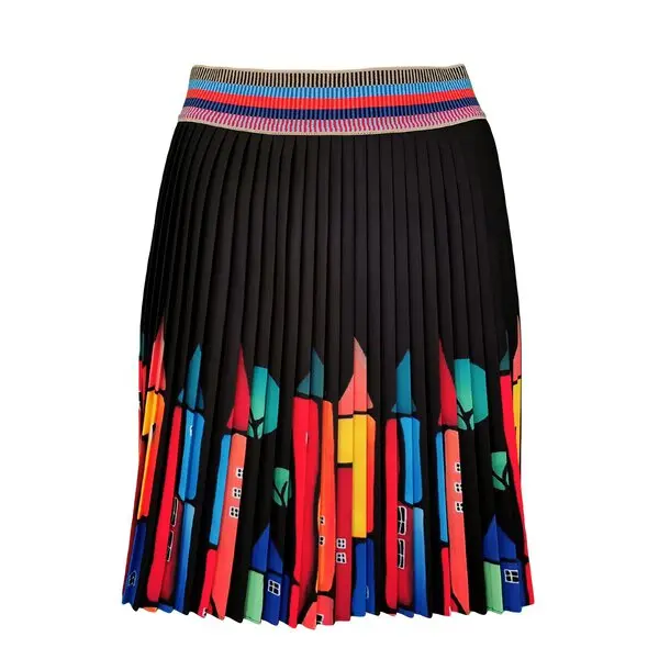 LALIPOP DESIGN Mini Pleated Skirt With Colorful House Prints - Black