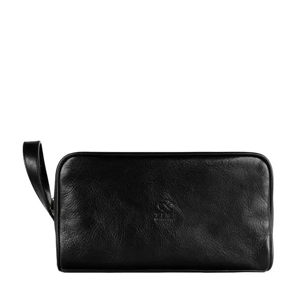 TIME RESISTANCE Leather Cosmetic Bag Dopp Kit In All The Kings - Black