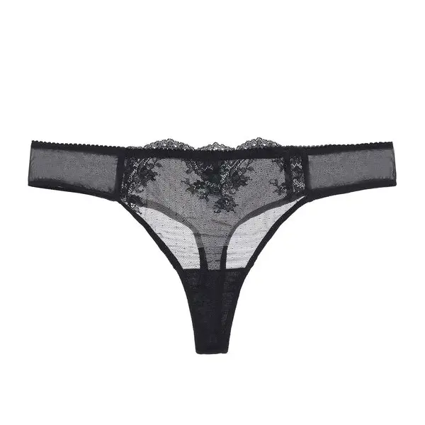 AMOUR D'AGNETTE Kim Stretch Lace & Mesh Thong- Opal - Black