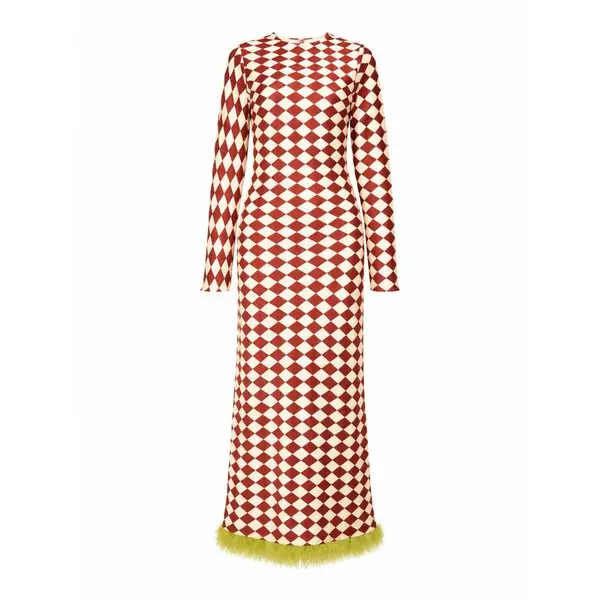 Carmen Says Elf Diamond Print Feather Dress - Red