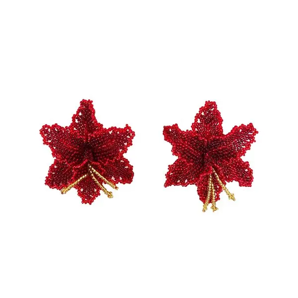 MANUELA CABRALES Selva Beaded Orchid Pendant Necklace - Red