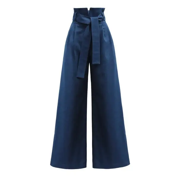 JULIA ALLERT High Waist Long Wide Leg Denim Trousers – Navy - Blue
