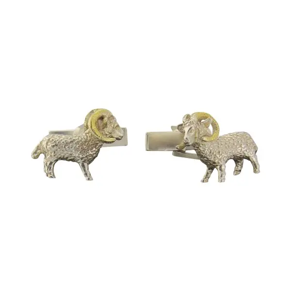 SIMON KEMP JEWELLERS Ram Cufflinks In Solid Sterling And Eighteen Carat Gold - Silver