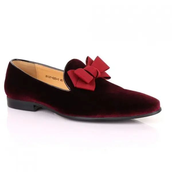 DAVID WEJ Alf Velvet Bow Tie Loafers Wine - Red