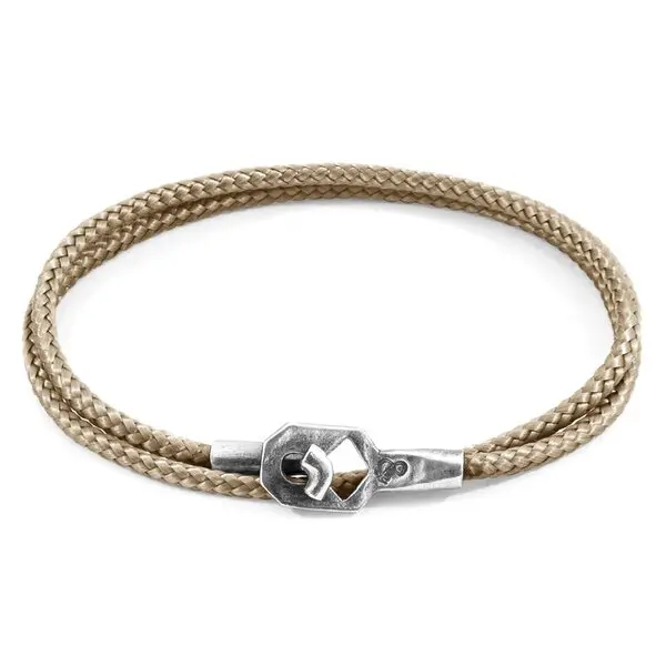 ANCHOR & CREW Sand Tenby Silver & Rope Bracelet - Brown