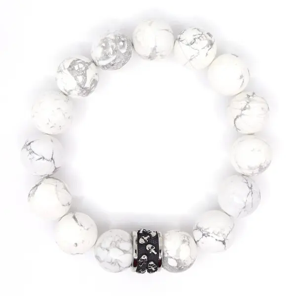 Shar Oke White / Black / Silver White Howlite & Skulls Beaded Bracelet - White/black/silver
