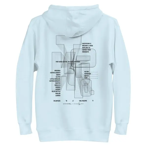 ANCHOR & CREW Sky Gustatory Tokyo Coffee Scene Cotton Blend Embroidered Hoodie - Blue