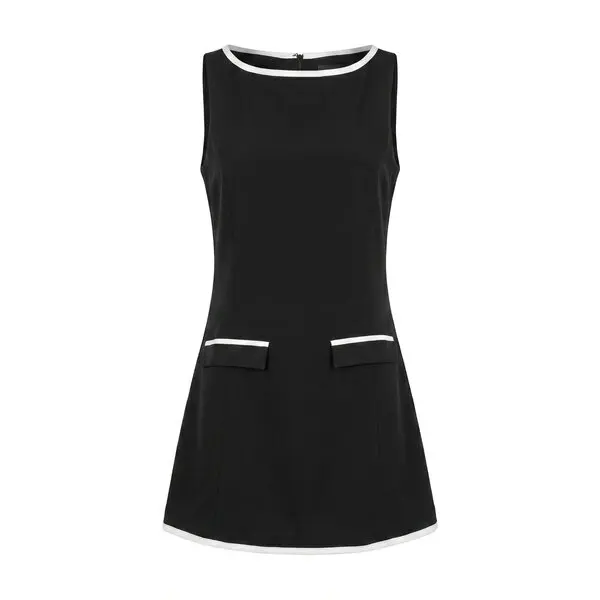 MODENAIRE Contrast Trim Mini Dress Structured Silhouette - Black
