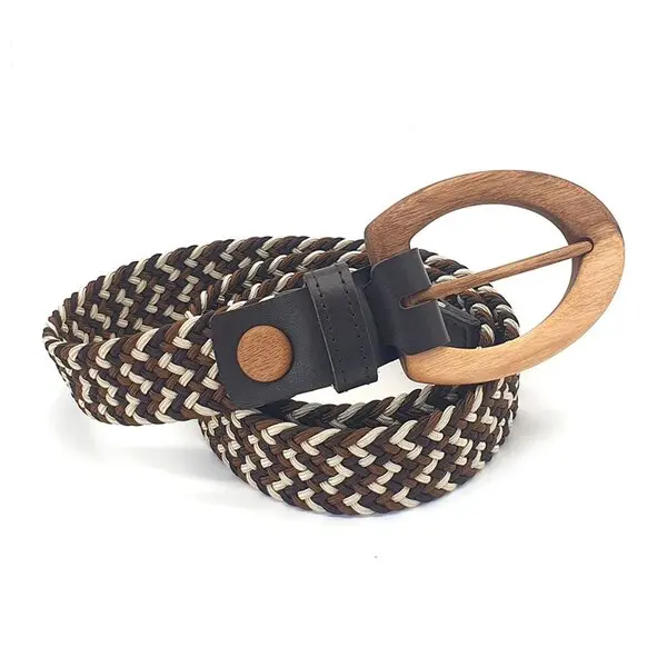 WOOD BELT Yellowstone Clever 316 Walnut Wood Braided Cotton Belt - Brown