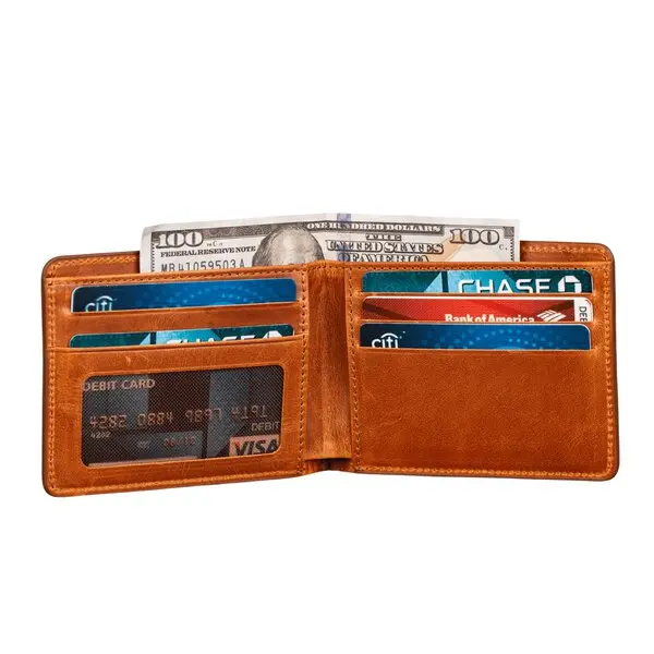 LEATHERE Premium Leather Bifold Wallet Rich Washington - Brown