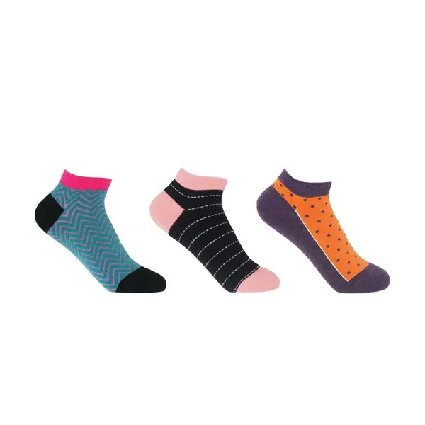 PEPER HAROW - MADE IN ENGLAND Trainer Socks Bundle Zigzag, Dash, Polka - Black/blue