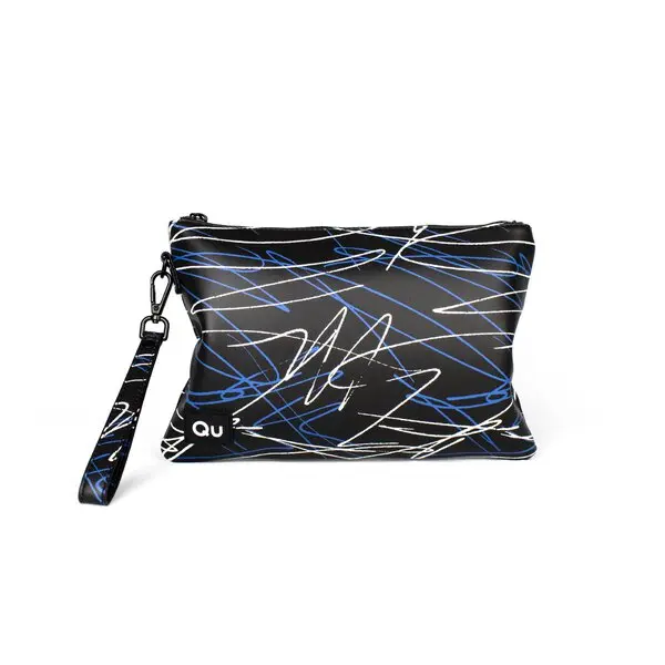 QU Black / Blue Blue Scribbles Pouch - Black/blue