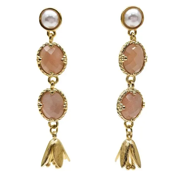 FARRA Sunstone Dangle Stud Earrings - Orange