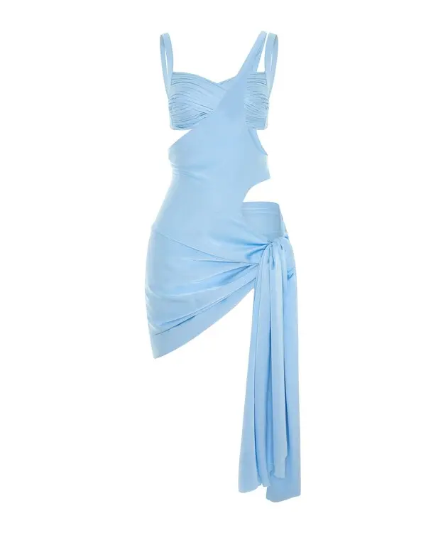 MAISON SEL Fringe Detailed Mini Dress - Blue