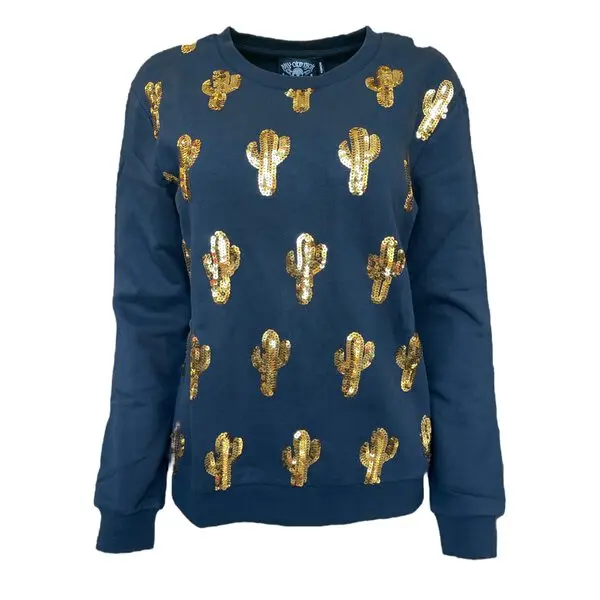 ANY OLD IRON Small Gold Sequin Cactus Sweatshirt - Black