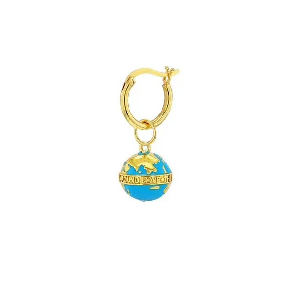 TRUE ROCKS Blue / Gold Turquoise Enamel & 18kt Gold Plated Globe Earring On Gold Hoop - Blue/gold