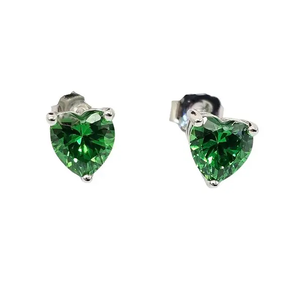 HARFI Green / Silver Emerald Heart Sterling Silver Stud Gemstone Earrings - Green/silver