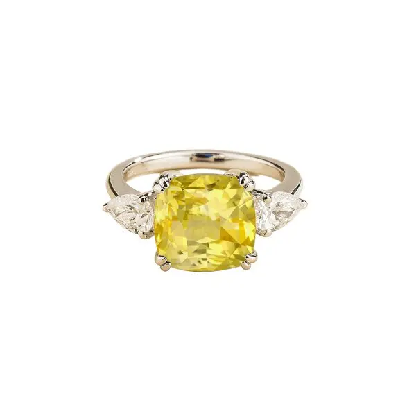 JUVETTI  White / Yellow Pari Yellow Sapphire Cushion Cut & Diamond Pear Cut White Gold Ring - White/yellow