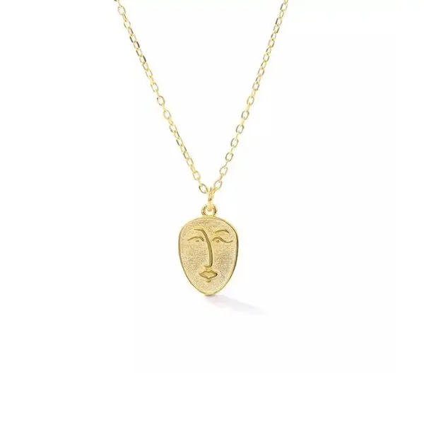 SPERO LONDON Abstract Face Monogram Medal Art Sterling Silver Necklace - Gold