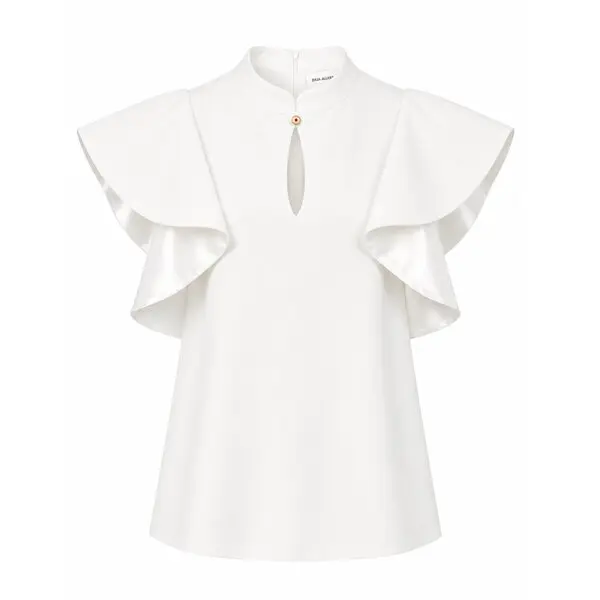 JULIA ALLERT Neutrals Stand Collar Ruffle Sleeve Blouse – Ivory - White