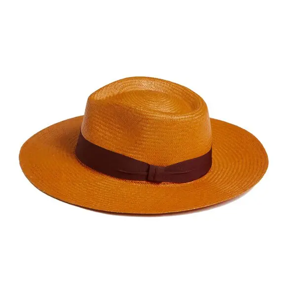 DASMARCA HATS Dasmarca Albert Wide Brim Summer Genuine Panama Straw Hat Amber - White