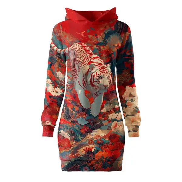 ALOHA FROM DEER Asian Tiger Oversize Hoodie Dress - Red/white