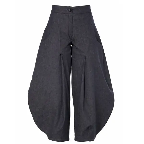 METAMORPHOZA Voluminous Leg Denim Trousers In Blue - Grey