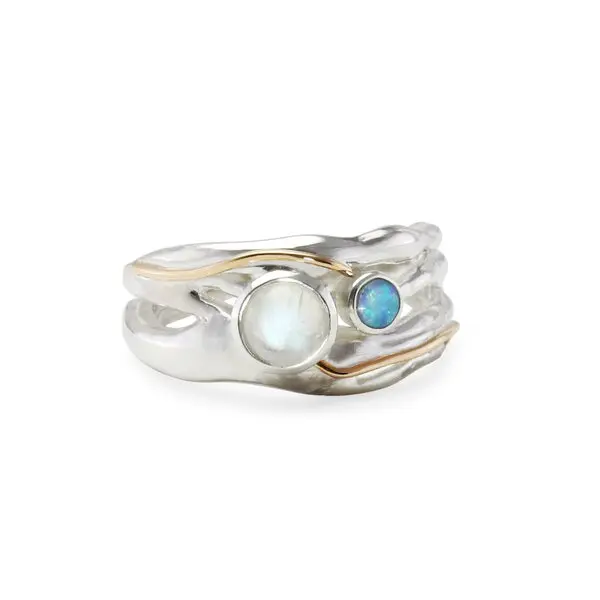 ISLA SILVER Blue / White / Silver Moonstone & Opal Ring - Blue/white/silver