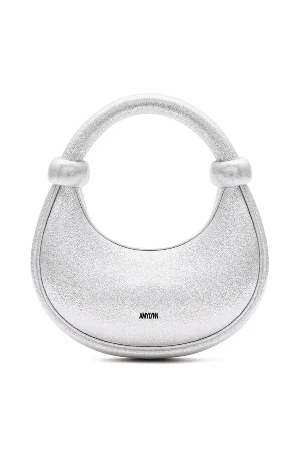 AMY LYNN Kyoto Sparkle Leather Crossbody Crescent Bag - Silver
