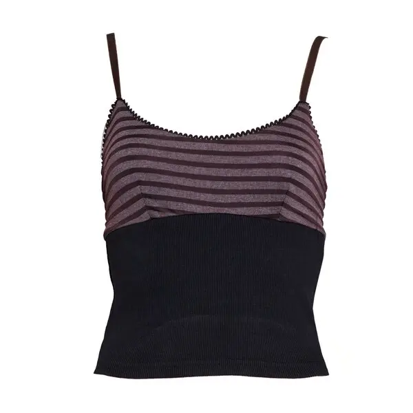 LOVE AND NOSTALGIA Striped Knit Singlet Top - Brown