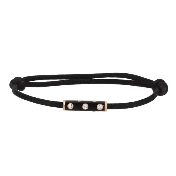 ECCE ARTISAN DIAMONDS Solid 14ct Gold Enameled Diamond Cylinder Cord Bracelet - Black