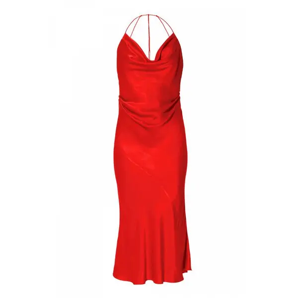 AGGI BY HALEWSKI Aurelia Satin Midi Slip Dress With Open Back - Red