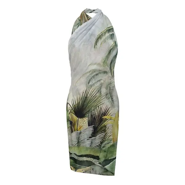 DHARA SHETH, DUBAI Wild Wings Bird In The Jungle Halter-style Sarong Green & Multicolor - Green/grey