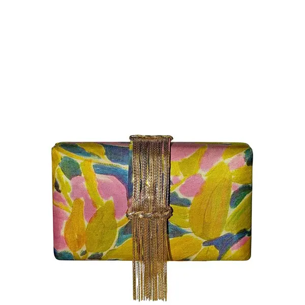 SIMITRI Neutrals / Muse Fringe Clutch Bag - Gold