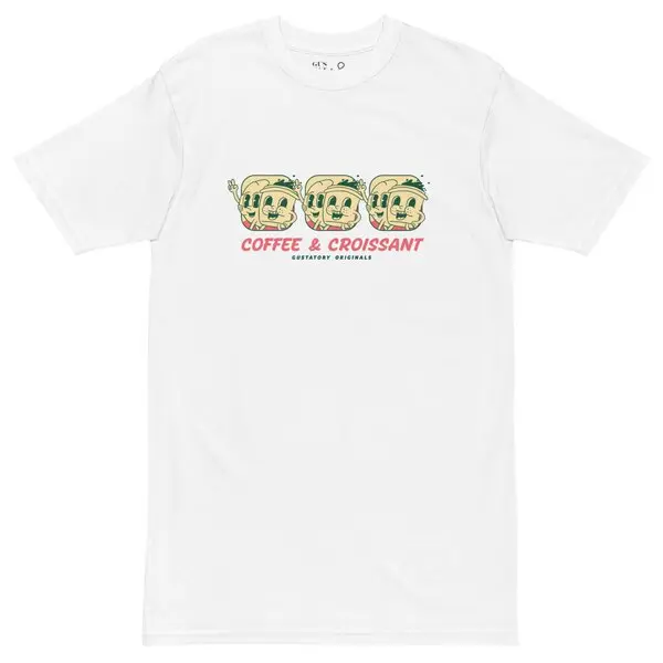 ANCHOR & CREW Gustatory Originals Coffee & Croissant Heavy Cotton T-shirt - White