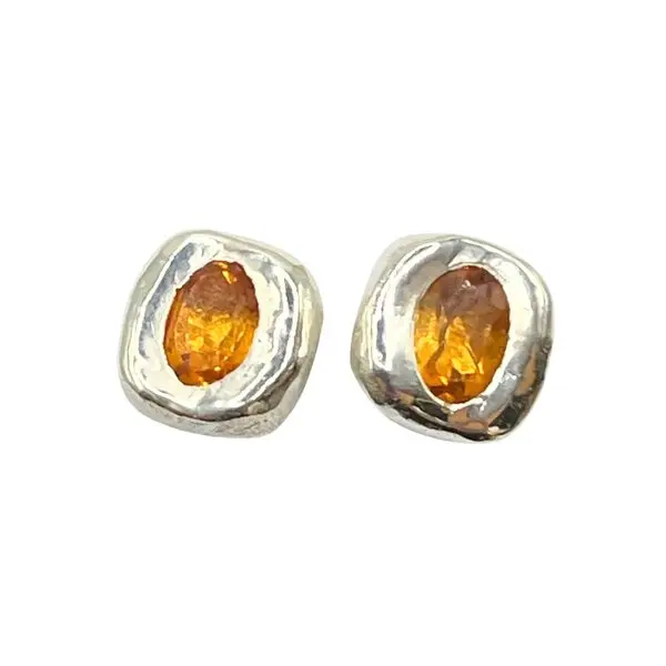 AMY DELSON JEWELRY Silver / Orange Stella Orange Citrine Sterling Silver Stud Earrings - Silver/orange