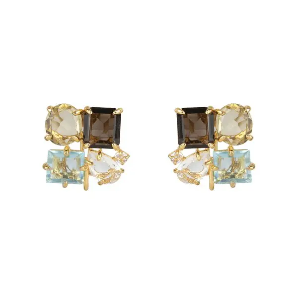 Bounkit Cora Studs Smoky Quartz Pierced - White