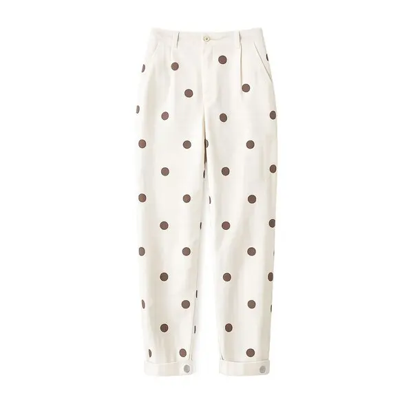 YUMI Spot Print Cotton Canvas Chinos - Brown